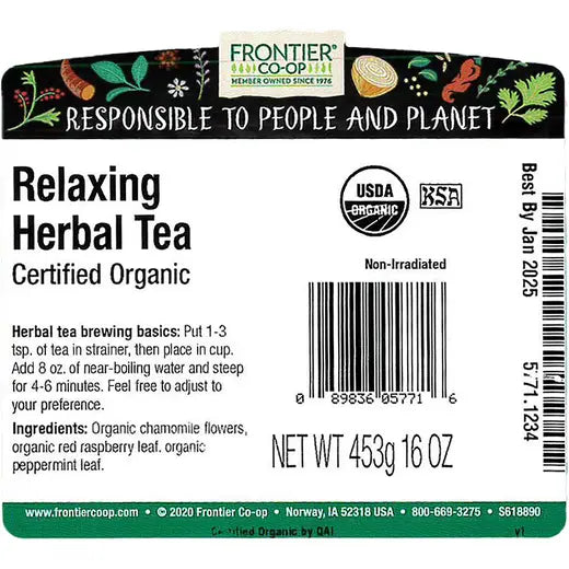 Frontier Co-op Relaxing Tea, Organic 1 lb. Bag – Byrd's Plastic Free Market